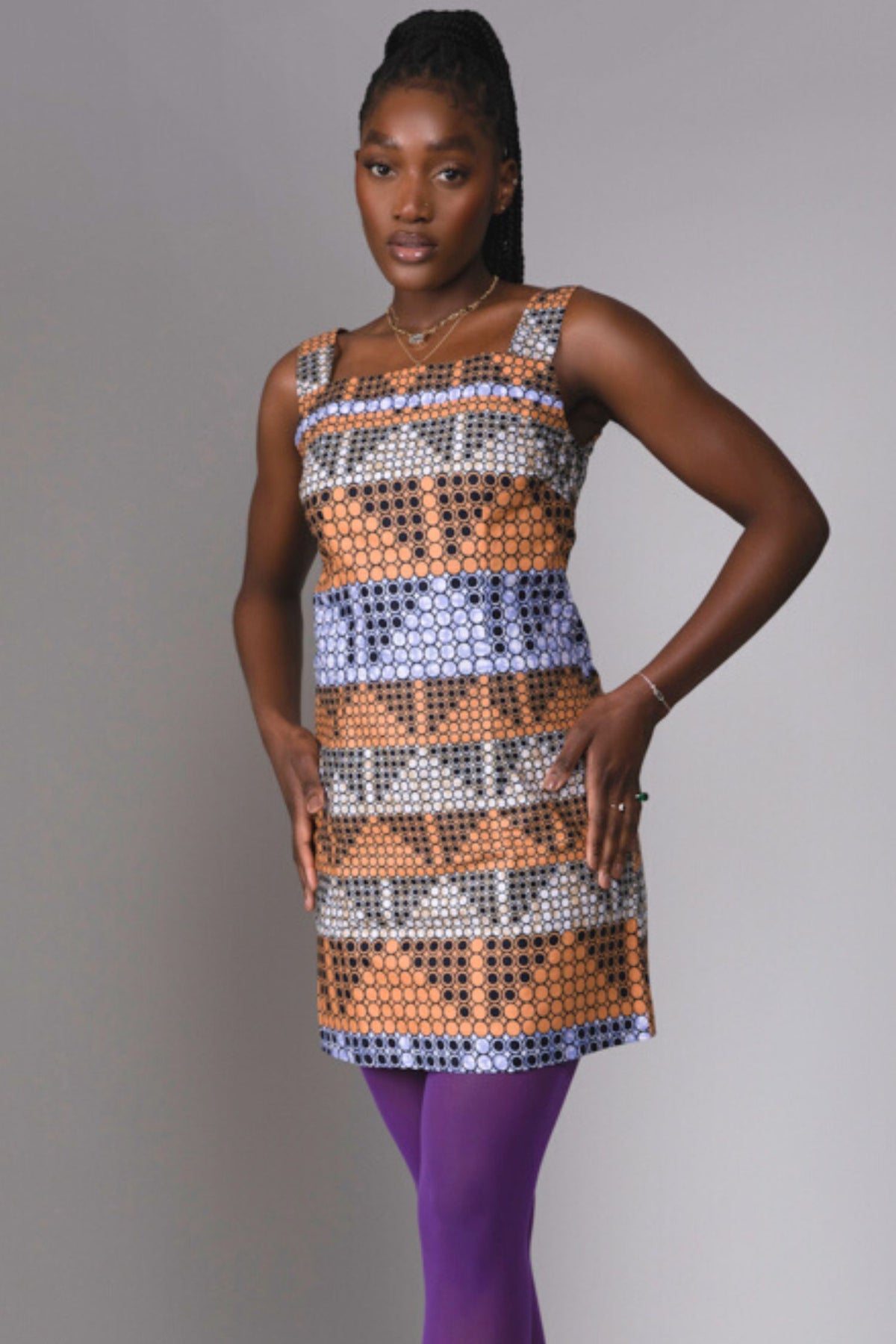 Mayamiko | Square neck mini dress in small geometric circles print